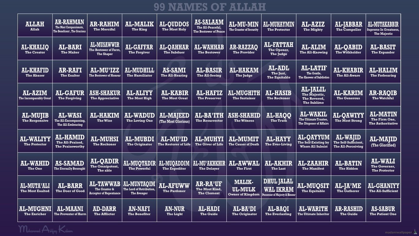99 names of allah in arabic and english - craftsopm